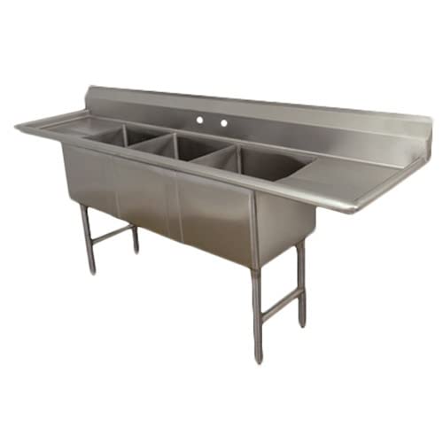 Kratos 29N-002-Commercial NSF 3 Compartment Sink - 18"Wx18"Lx14"H Bowl Size - (2) 18" Drain Boards