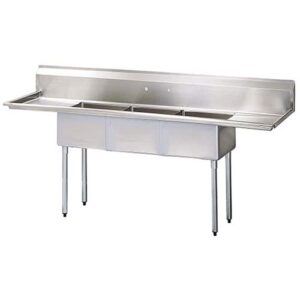 kratos 29n-003 - commercial nsf 3 compartment sink - 18"wx18"lx12"h bowl size - (2) 18" drain boards