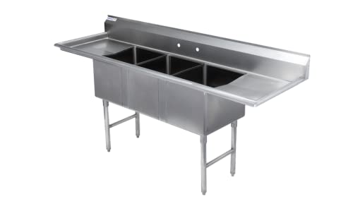 Kratos 29N-003 - Commercial NSF 3 Compartment Sink - 18"Wx18"Lx12"H Bowl Size - (2) 18" Drain Boards