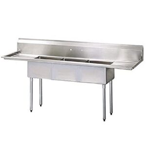 Kratos 29N-003 - Commercial NSF 3 Compartment Sink - 18"Wx18"Lx12"H Bowl Size - (2) 18" Drain Boards