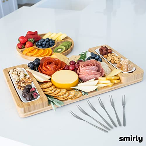 SMIRLY Bamboo Cheese Board Set - Large Charcuterie Board Set - Wooden Cheese Boards Charcuterie Boards - Unique Housewarming Gift - Appetizer & Cheese Platter, Meat and Cheese Tray, Wood Serving Board