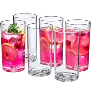 amazing abby - liberty - 16-ounce plastic tumblers (set of 6), plastic drinking glasses, all-clear reusable plastic cups, bpa-free, shatter-proof, dishwasher-safe