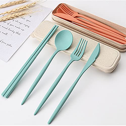 Plastic Travel Utensils, 4 Sets Plastic Spoons and Forks Set Plastic Silverware, Portable Reusable Utensils Set with Case for Lunch Box, Picnic, Travel, Camping