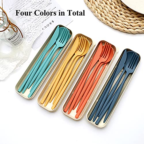 Plastic Travel Utensils, 4 Sets Plastic Spoons and Forks Set Plastic Silverware, Portable Reusable Utensils Set with Case for Lunch Box, Picnic, Travel, Camping