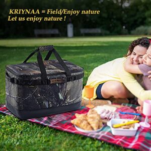 KRIYNAA Insulated food delivery bags,(48L) foldable reusable insulated grocery shopping bags, suitable for catering, picnics, camping, road trips portable transport bags (Leaf camouflage)