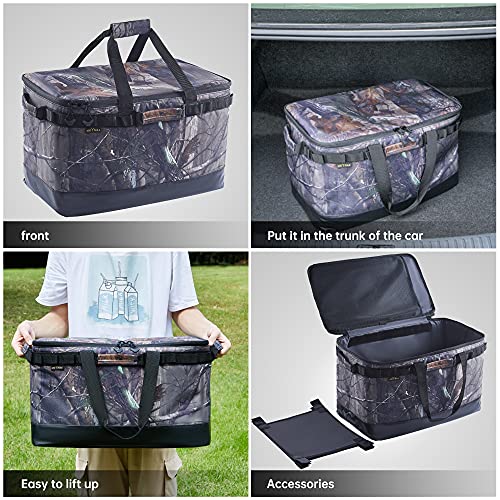 KRIYNAA Insulated food delivery bags,(48L) foldable reusable insulated grocery shopping bags, suitable for catering, picnics, camping, road trips portable transport bags (Leaf camouflage)