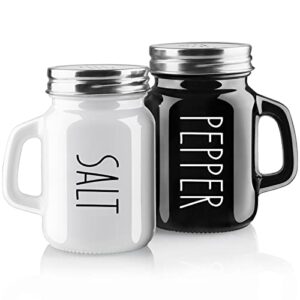 salt and pepper shakers set, bivvclaz 4 oz glass black white salt pepper shaker set with stainless steel lid, modern kitchen decor for home restaurants wedding, ideal gift choice