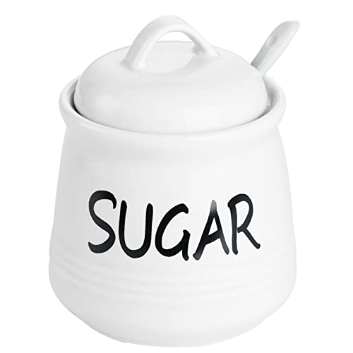 HAOTOP Porcelain Sugar Bowl with Lid and Spoon 12oz (White)