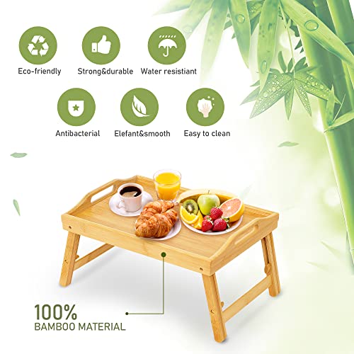 Mayyol Breakfast Bed Tray for Eating - Raised Food Table Up to 9.5" on Lap Sofa - Adjustable Bamboo Serving Tray - Portable Snack Platter with Folding Legs Ideal for Bedroom Picnic