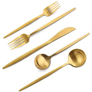 matte gold silverware set, vanvro 20-piece stainless steel flatware set, satin finish tableware cutlery set, service for 4, home and restaurant, dishwasher safe