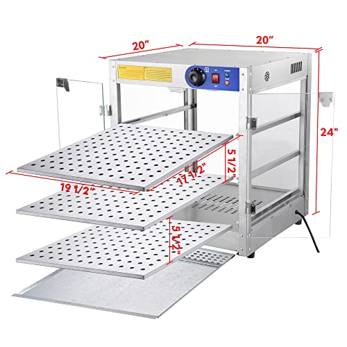 WeChef 3-Tier Commercial Countertop Food Pizza Warmer 24x20x20 inch with LED Lighting Food Heater Display Case