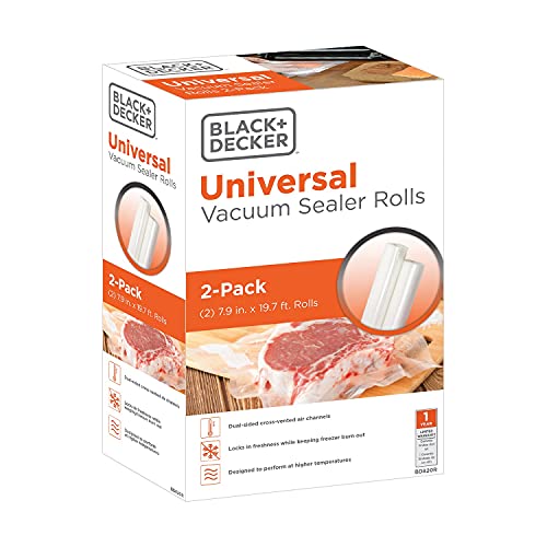 Black + Decker Vacuum Sealer Bags 8" x 20" Rolls, 2 Count, Use for Sous Vide or Meal Prep, BPA Free, Dishwasher Safe, Tear Resistant, Safe to Microwave, Boil, or Freeze