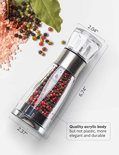 Pepper Grinder or Salt Mill Set Grind Smoothly-Adjustable Coarseness Refillable Pepper Mill Grinder Easy To Clean TREBLEWIND