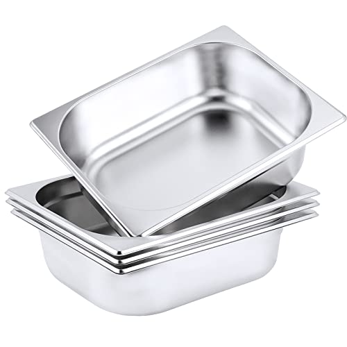 KOHAND 4 Pack 1/2 Sizes Steam Table Pan, Anti-Jam Stainless Steel Steam Pan, Hotel Pan for Parties, Restaurants and Catering Supplies, 2-1/2 Inch Deep