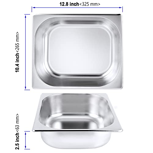 KOHAND 4 Pack 1/2 Sizes Steam Table Pan, Anti-Jam Stainless Steel Steam Pan, Hotel Pan for Parties, Restaurants and Catering Supplies, 2-1/2 Inch Deep