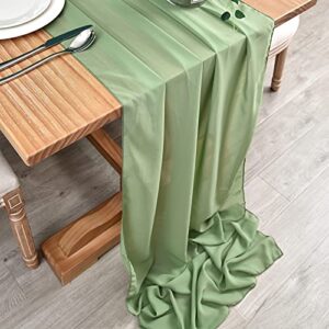 DOLOPL 10ft Sage Green Chiffon Table Runner Wedding Table Runner,29x120 inches Gauze Table Runner,Rustic Sheer Table Decor for Romantic Bridal Baby Shower, Birthday Table Decorations