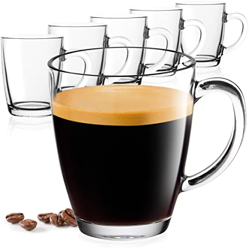 Eparé 12 oz Clear Glass Coffee Mugs Set of 6 - Glass Mugs for Hot Beverages - Durable Clear Coffee Cups - Tempered Glass Coffee Cup - Tea & Coffee Glass Cup - Giftable Clear Coffee Mug with Handle