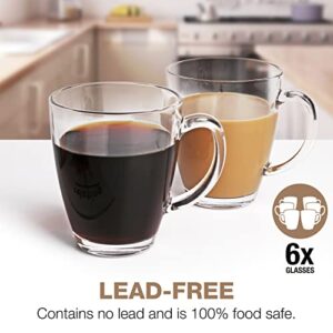 Eparé 12 oz Clear Glass Coffee Mugs Set of 6 - Glass Mugs for Hot Beverages - Durable Clear Coffee Cups - Tempered Glass Coffee Cup - Tea & Coffee Glass Cup - Giftable Clear Coffee Mug with Handle