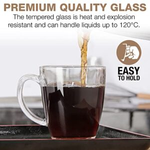 Eparé 12 oz Clear Glass Coffee Mugs Set of 6 - Glass Mugs for Hot Beverages - Durable Clear Coffee Cups - Tempered Glass Coffee Cup - Tea & Coffee Glass Cup - Giftable Clear Coffee Mug with Handle