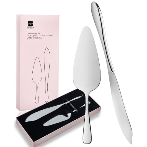 EIUBUIE Cake Cutting Set for Wedding, Cake Knife and Server Set, Classic Design 18/10 Stainless Steel Pie Cake Serving Set of 2 Piece, Dishwasher Safe