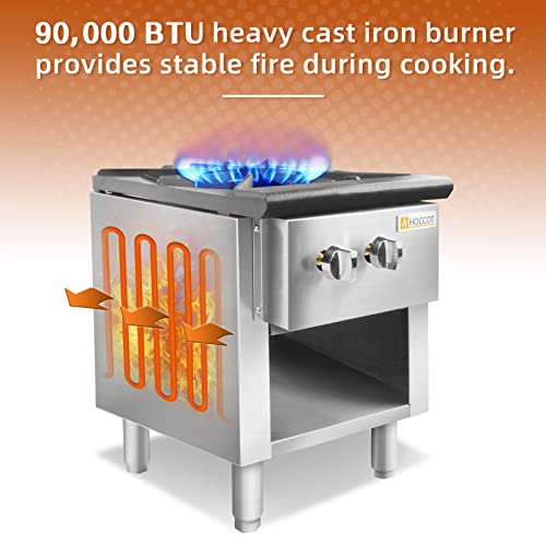 HOCCOT Single Burner Gas Stove, Propane and Natural Gas Commercial Hot Plate, 18"X21" Stainless Steel Wok Countertop Commercial Range, Outdoor Cooker, Restaurant Equipment Gas Stove Burner, 90,000 BTU