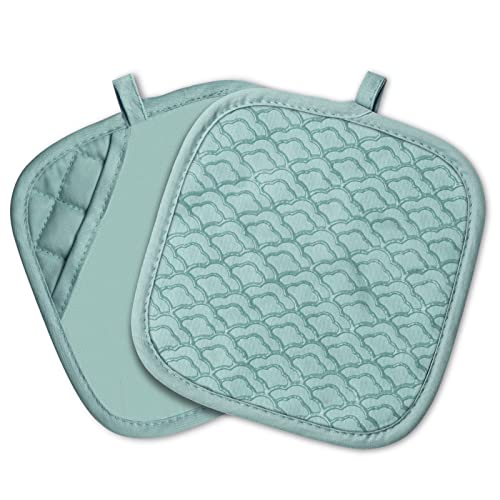 Tuff4ever Pot Holders with Pockets and Non-Slip Silicone Grip, Heat Resistant Hot Pads for Kitchen Baking Cooking 8 Inches 2 Pcs