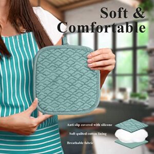 Tuff4ever Pot Holders with Pockets and Non-Slip Silicone Grip, Heat Resistant Hot Pads for Kitchen Baking Cooking 8 Inches 2 Pcs