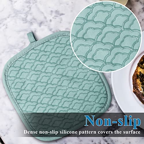 Tuff4ever Pot Holders with Pockets and Non-Slip Silicone Grip, Heat Resistant Hot Pads for Kitchen Baking Cooking 8 Inches 2 Pcs