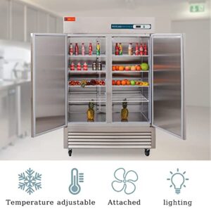 WESTLAKE Commercial Freezer 54"W 2 Door 2 Section Stainless Steel Reach-in Solid Door Upright Fan Cooling 49 Cu.ft Freezer for Restaurant, Bar, Shop, etc