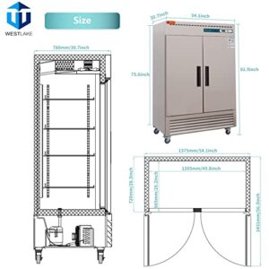 WESTLAKE Commercial Freezer 54"W 2 Door 2 Section Stainless Steel Reach-in Solid Door Upright Fan Cooling 49 Cu.ft Freezer for Restaurant, Bar, Shop, etc