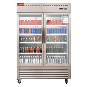 westlake 54" w commercial display refrigerator 2 glass door merchandiser 2 section stainless steel reach-in glass door upright fan cooling 49 cu.ft cooler for restaurant, bar, shop, etc