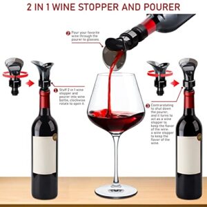 Swanfort Red Wine Glasses Set of 4, Extra Large Stemmed Wine Glasses 23 Oz, with Creative 2 in 1 Wine Stopper and Pourer, Burgundy Wine Glasses in Gift Box for Any Occasions