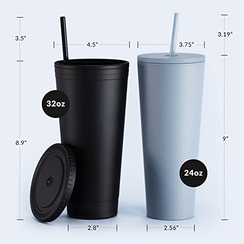 Maars Classic Acrylic Tumbler with Lid and Straw | 24oz Premium Insulated Double Wall Plastic Reusable Cups - Clear, 2 Pack