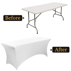 BIFENBI 6FT White Fitted Tablecloths for Rectangle Tables, 2 Pcs - Stretch Spandex Table Cover Protector for Banquet, Massage Bed, Wedding, Birthday, 72 Length x 30 Width x 30 Height Inches