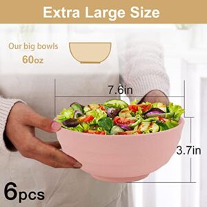 Wheat Straw Bowls Set 60 OZ Unbreakable Large Cereal Bowls Set of 6 Microwave and Dishwasher Safe Bowls Big Bowls for Eating BPA Free Eco Friendly Soup Bowl for Serving Oatmeal and Salad Etc…