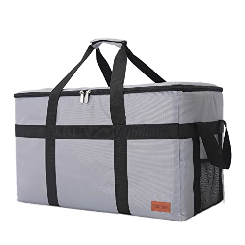 FORCOOK XXL Commercial Insulated Food Delivery Bag Grocery Bags Hot Bags for Delivery Waterproof - Premium Food Warmer Bag for Uber Eats and Doordash with Hard Bottom Gray