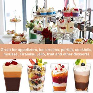 Zezzxu 50Pack 3oz Clear Plastic Dessert Cups with Spoons Mini Square Tall Tumbler Sample Cups for Serving Party Desserts, Appetizers, Fruit Parfait, Mousse, Pudding