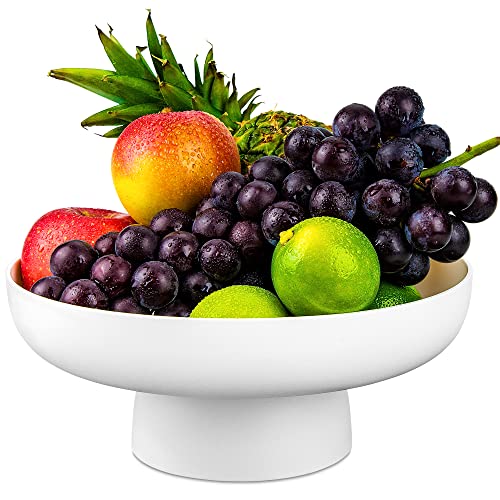 Awarmbe 10.4 Inch Fruit Bowl, Fruit Bowl For Kitchen Counter, Pedestal Fruit Bowl For Table Countertop, Decorative Fruit Bowls For Home, White