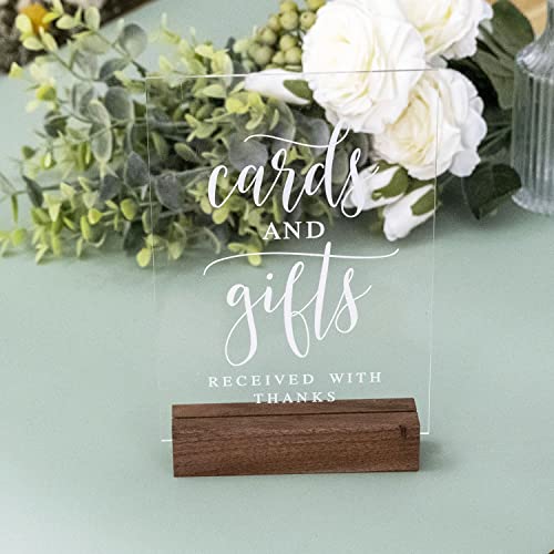 Acrylic Gifts and Cards Sign with Wood Stand- 5”x 7" Clear Acrylic Table Decoration Signs with Holder for Wedding Reception & Event Party Table Centerpiece Decoration