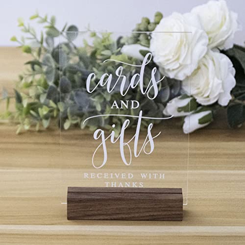 Acrylic Gifts and Cards Sign with Wood Stand- 5”x 7" Clear Acrylic Table Decoration Signs with Holder for Wedding Reception & Event Party Table Centerpiece Decoration