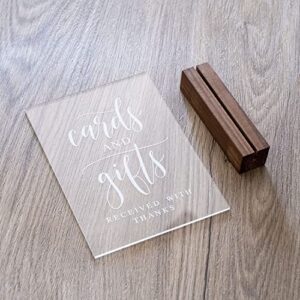 Acrylic Gifts and Cards Sign with Wood Stand- 5”x 7" Clear Acrylic Table Decoration Signs with Holder for Wedding Reception & Event Party Table Centerpiece Decoration