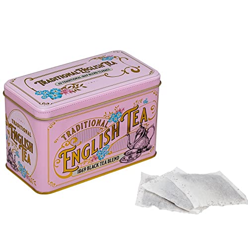 New English Teas Vintage Victorian Tea Tin with 40 Fine 1869 Blend English Teabags (Pink)