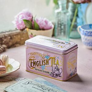 New English Teas Vintage Victorian Tea Tin with 40 Fine 1869 Blend English Teabags (Pink)