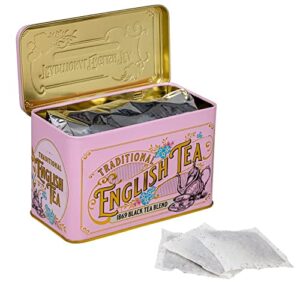 New English Teas Vintage Victorian Tea Tin with 40 Fine 1869 Blend English Teabags (Pink)