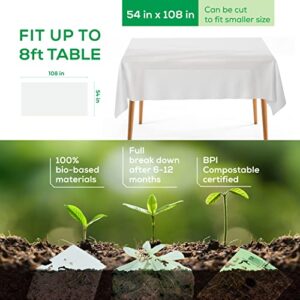 ANECO 100% Compostable Tablecloths for Rectangle Tables (54''x108'', 3 Count) - White Disposable Rectangular Tablecloth - Anti-Plastic Table Cover for Outdoor, Party, Picnic, Wedding