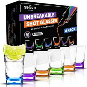 SWOOC - Unbreakable Shot Glasses Set (6 Pack) - 250x Stronger Than Glass, 25x Stronger Than Acrylic - Colorful & Dishwasher-Safe - 1.5oz Reusable Drinkware for Indoor/Outdoor Fun - DUNZO Compatible