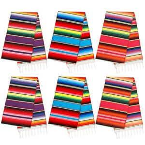 yiqihai 6 pack mexican table runners, 14 x100 inch rainbow colors large boho mexican theme party decoration for cinco de mayo fiesta party serape table runner red and blue