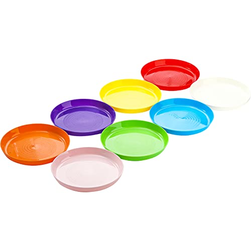 Frcctre 24 Pack Plastic Plates, 7 Inch Colorful Plastic Dinner Plates Salad Plates, BPA Free Reusable Small Snack Plates Dinnerware Set for BBQ, Travel, Events, Dishwasher Safe, 8 Colors