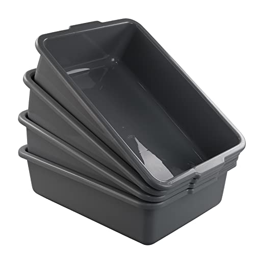 Asking 4-Pack 23 L Plastic Commercial Bus Box, Utility Bus Tub, Gray