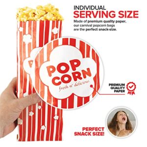 2 oz Paper Popcorn Bags Bulk (100 Pack) Large Red & White Pop-corn Bag Disposable for Carnival Themed Party, Movie Night, Halloween, Popcorn Machine Accessories & Supplies, Individual Servings